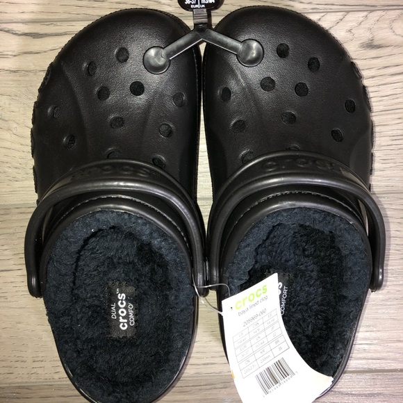 CROCS | Shoes | Crocs Black Fuzzy Crocs Black Baya Lined Clog | Poshmark